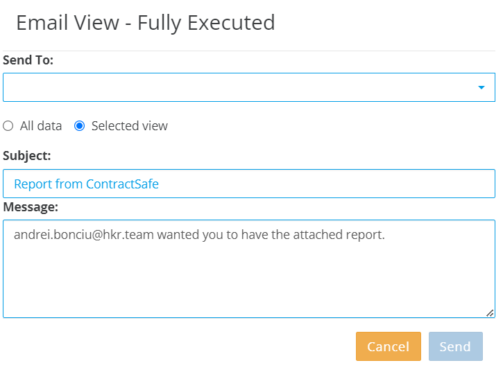 How do I email out a report of a View or specific docs?