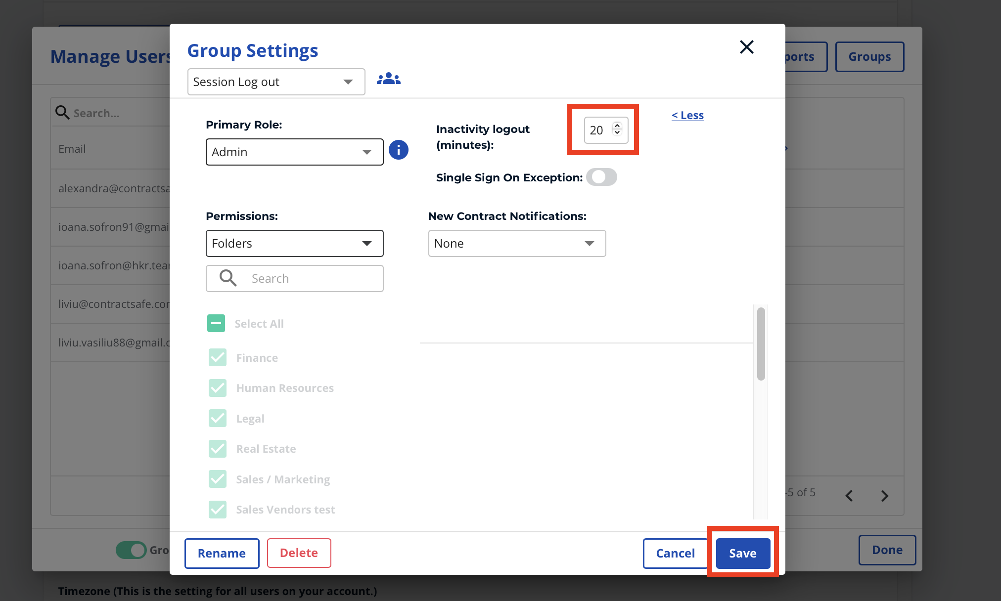 How to Adjust Users' Inactivity Logout Times in ContractSafe
