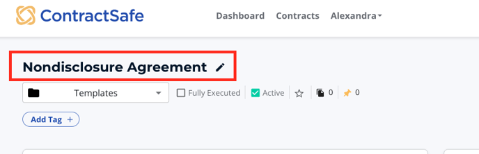 How do I change the contract/file name in ContractSafe?