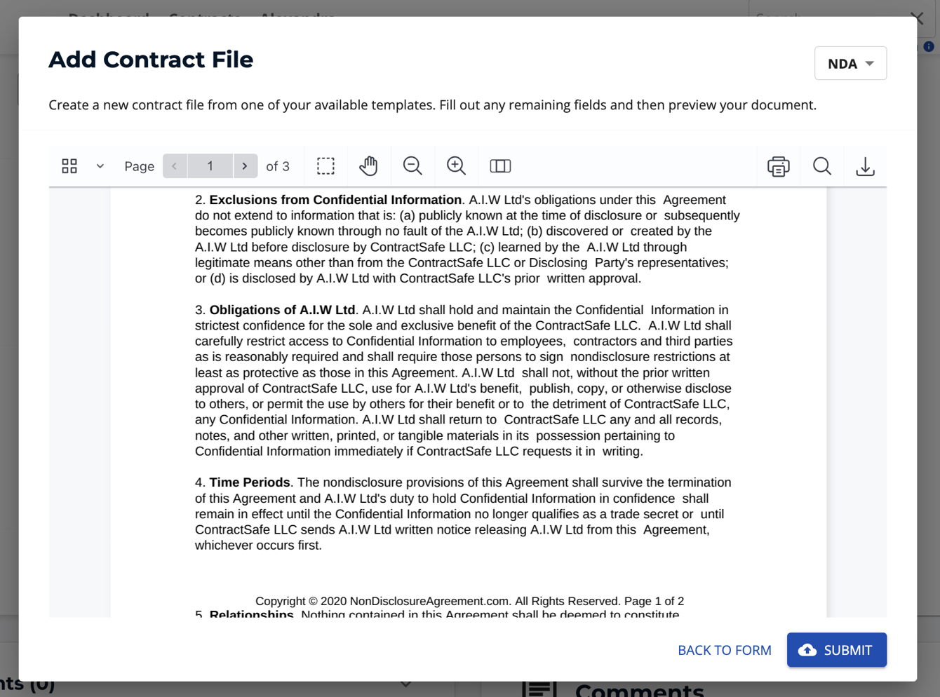 Create contracts using templates from a submitted intake form