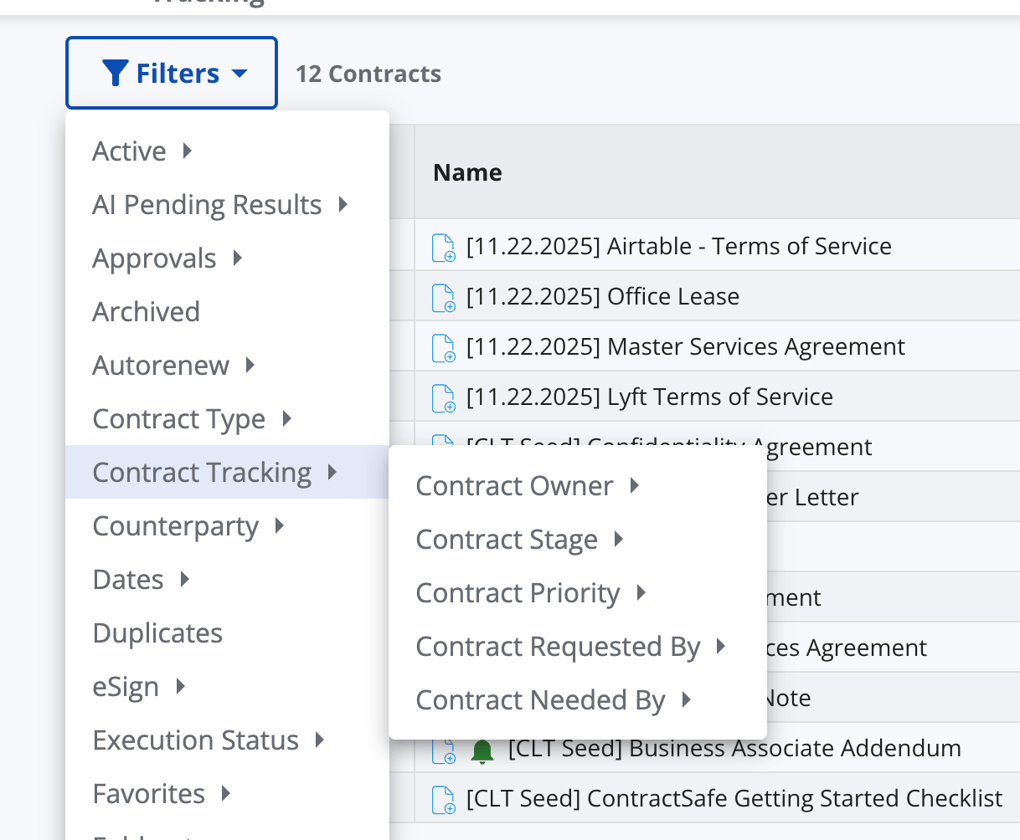 Tracking and reporting on contracts using Lifecycle Tracking