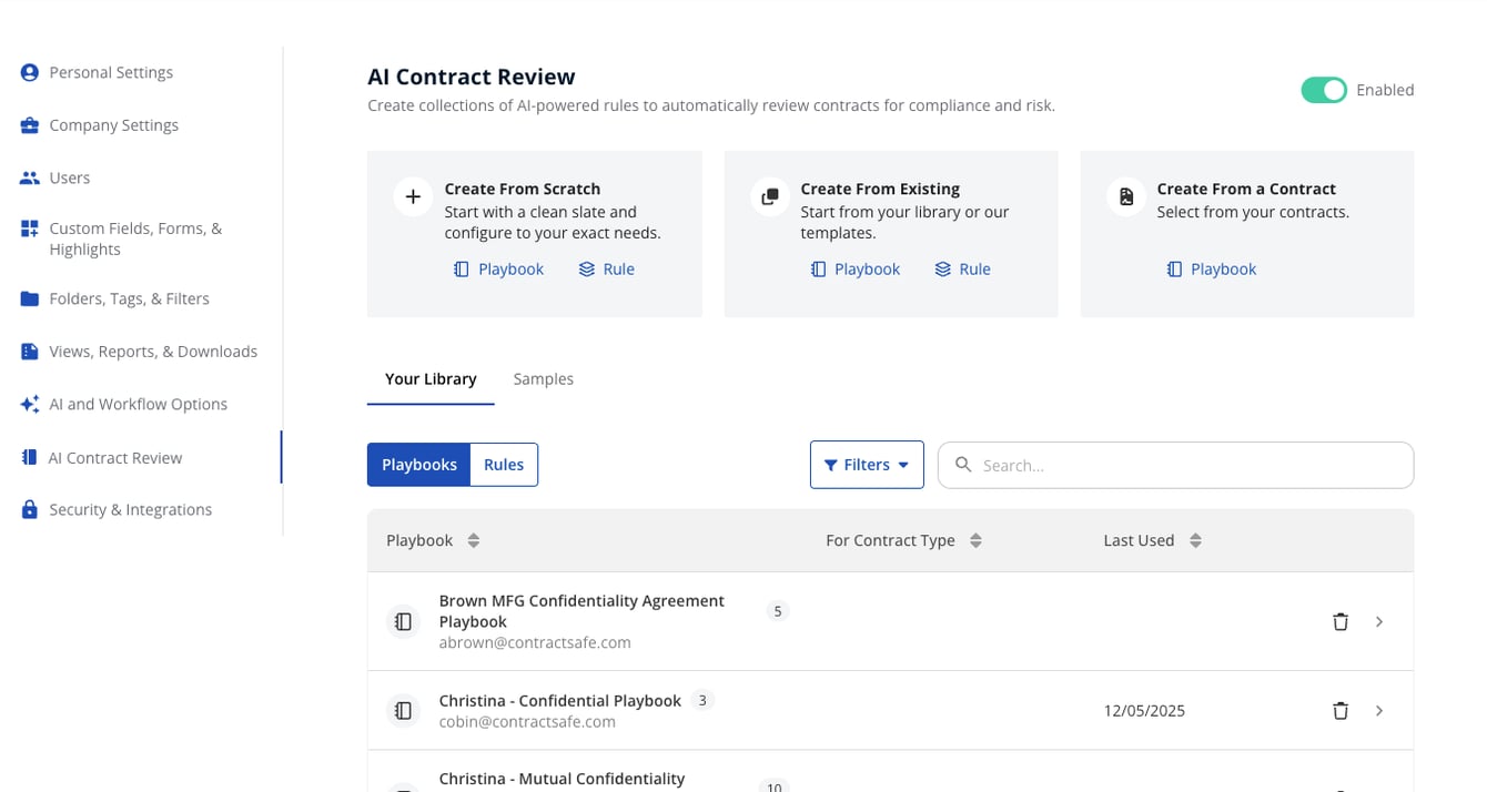 Set Up and Run AI Contract Review Playbooks