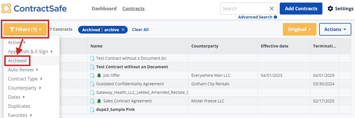 How can I archive expired contracts?