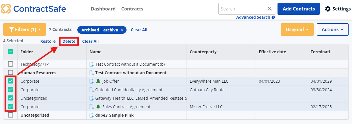 How can I archive expired contracts?
