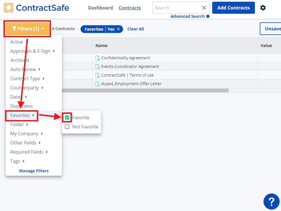 How to mark a document as a Favorite.