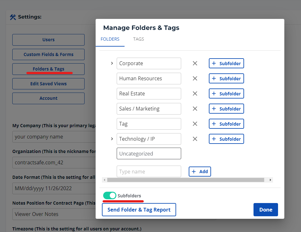 How to enable and use Subfolders?