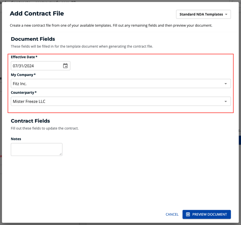 Create contracts using templates from a submitted intake form