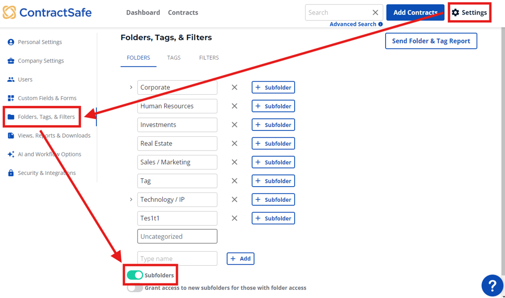 How to enable and use Subfolders?