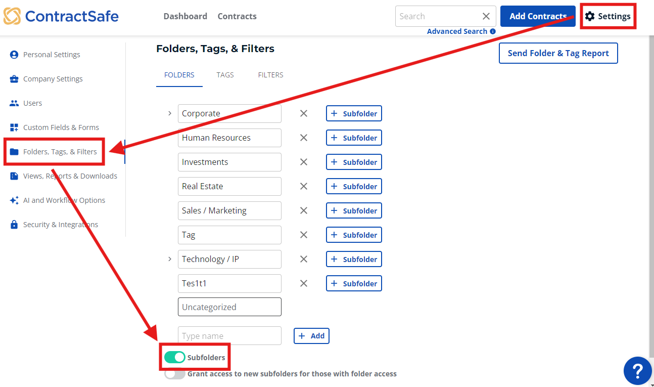 How to enable and use Subfolders?