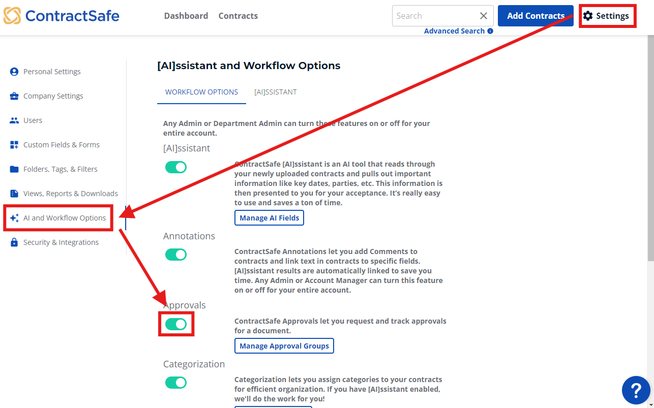 Managing approvals in ContractSafe