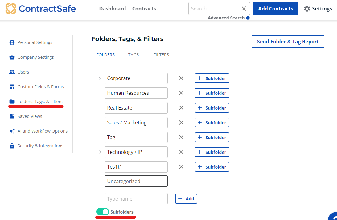How to enable and use Subfolders?