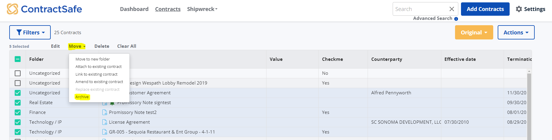 How can I archive expired contracts?