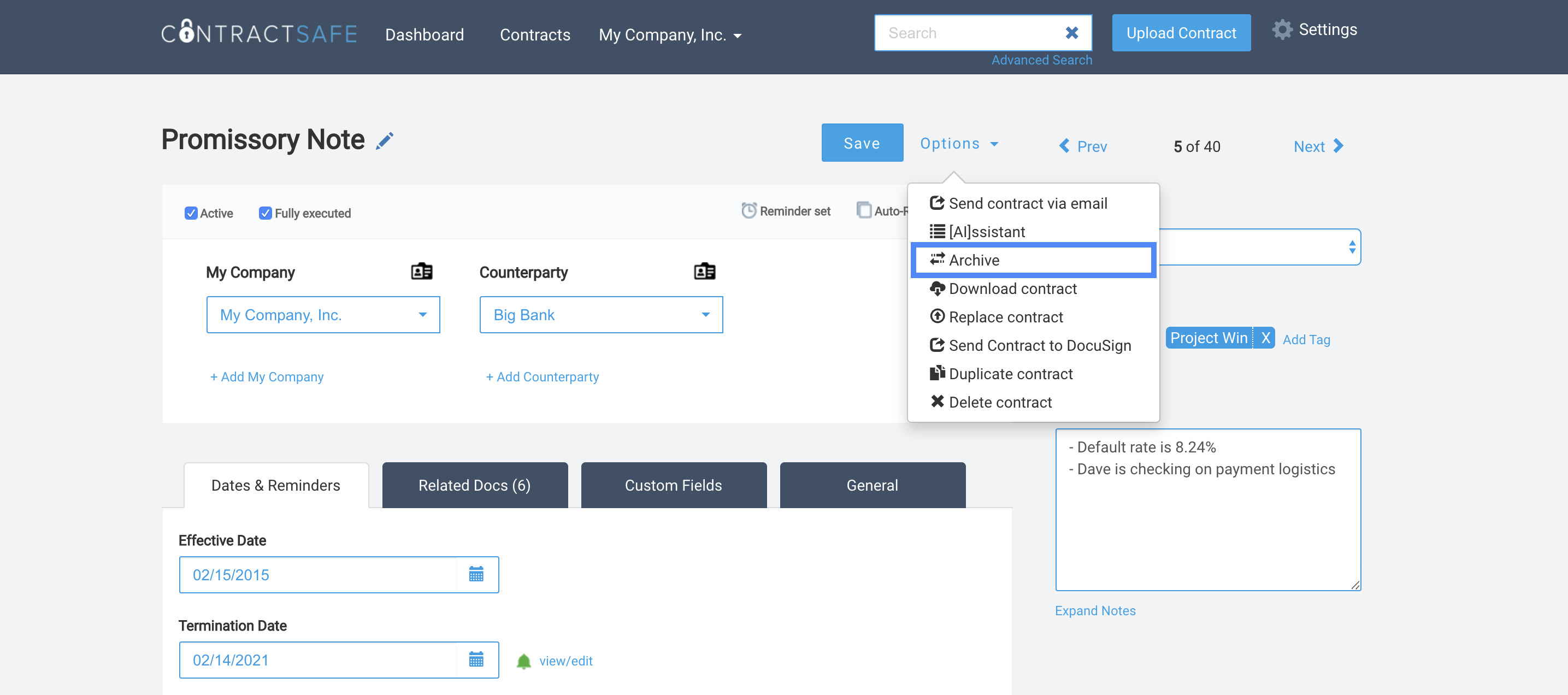 How can I archive expired contracts?
